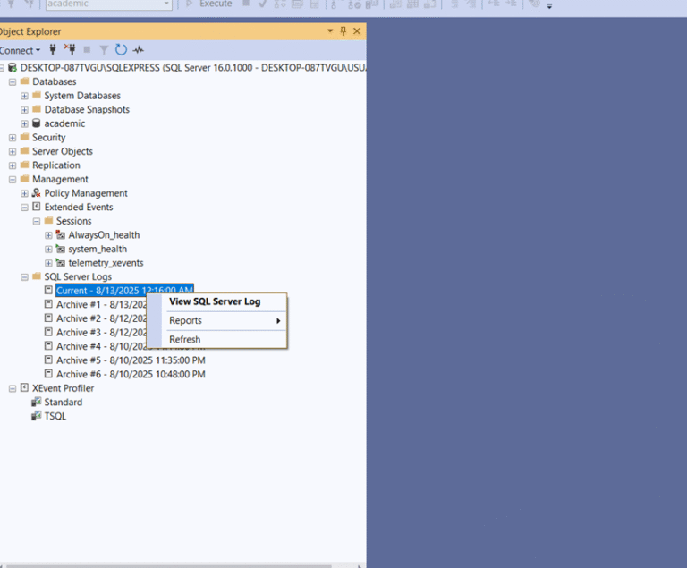 Logs en SQL Server Express