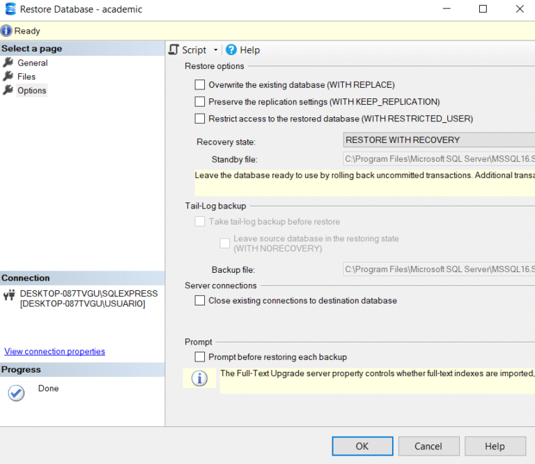 Restauración de respaldos de bases de datos en SQL Server Express