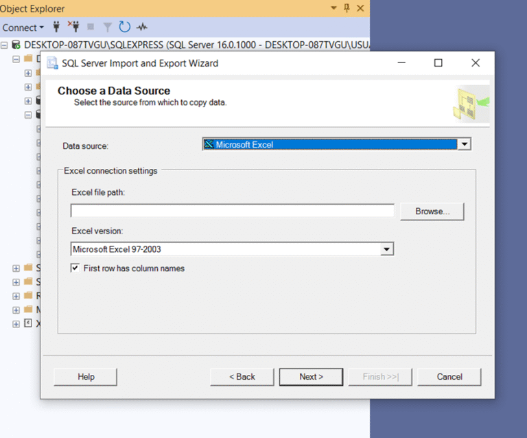 Importar datos de Excel a SQL SERVER EXPRESS